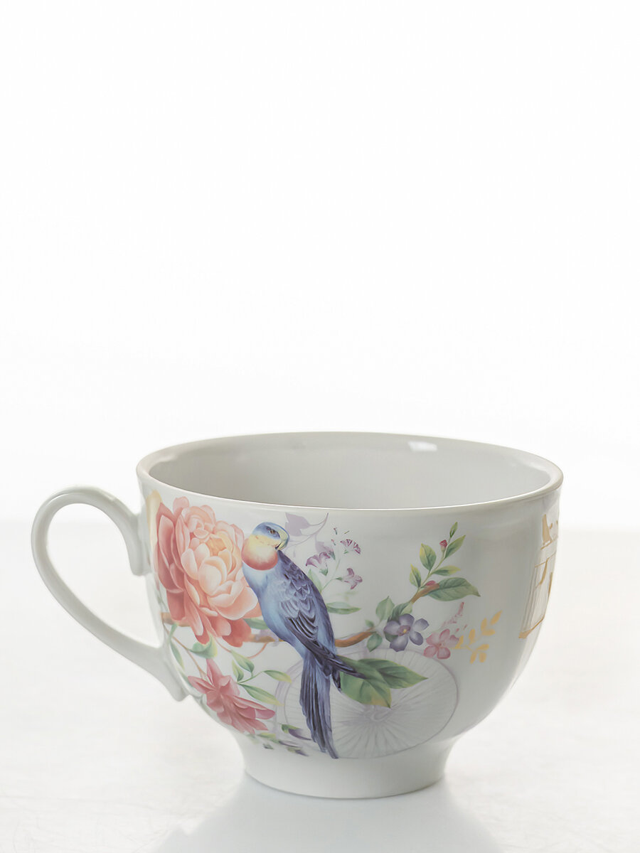 Чашка фарфоровая без блюдца 275 мл. ф. Гранатовый "Птичка Королек" Дулево