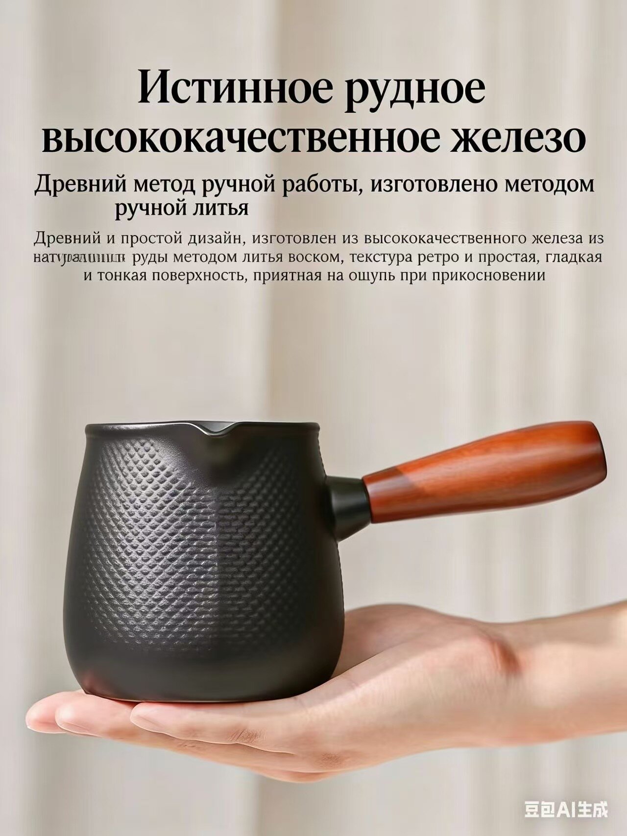 Кофейник турка Chezwei, чугун, съёмная ручка, для посудомойки, чёрный,