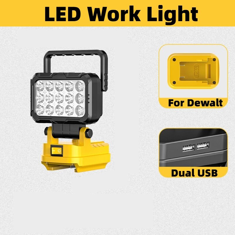 LED Рабочий Фонарь For Dewalt, Светло-желтый