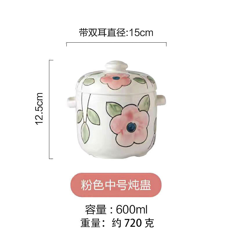 Керамическая кастрюля для тушения на одного человека с крышкой, кастрюля для тушения, миска для приготовления супов и десертов на пару, глиняный горшок, водонепроницаемая кастрюля для домашнего использования.