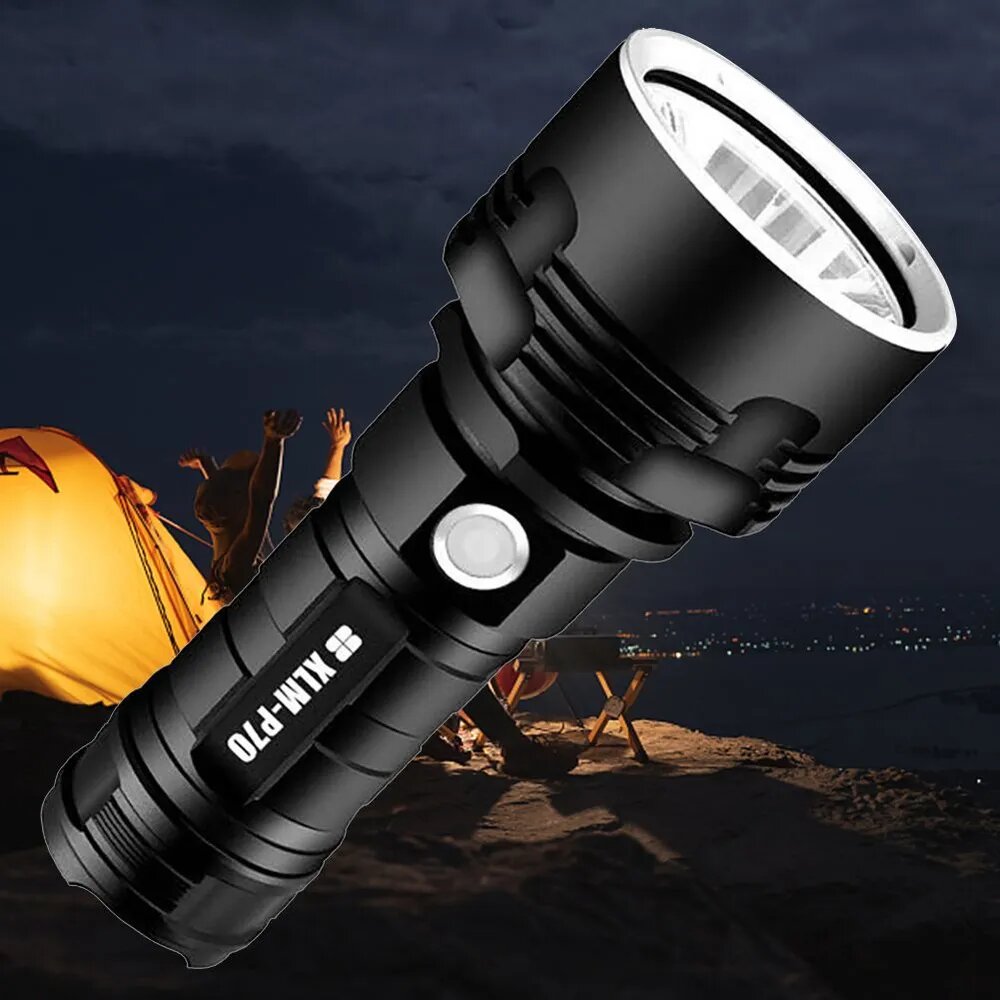 Фонарь-прожектор XHP70 LED H-2007 черный, ручной, водонепроницаемый, USB зарядка, дальность 200м — фото 1