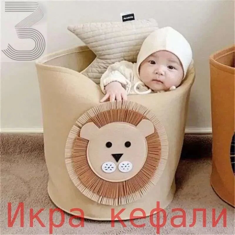 Корзина для игрушек, высота 37 см, ширина 33 см, материал фетр, бежевая, с ручками