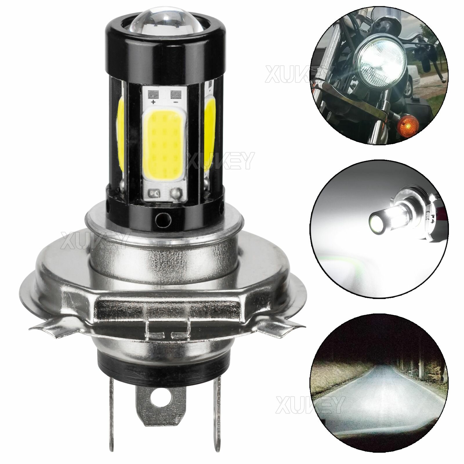 LED-фара H4 для мототехники H4/HS1 12V 9,3Вт 6000K 900+ лм ближний/дальний без вентилятора алюминиевый корпус.