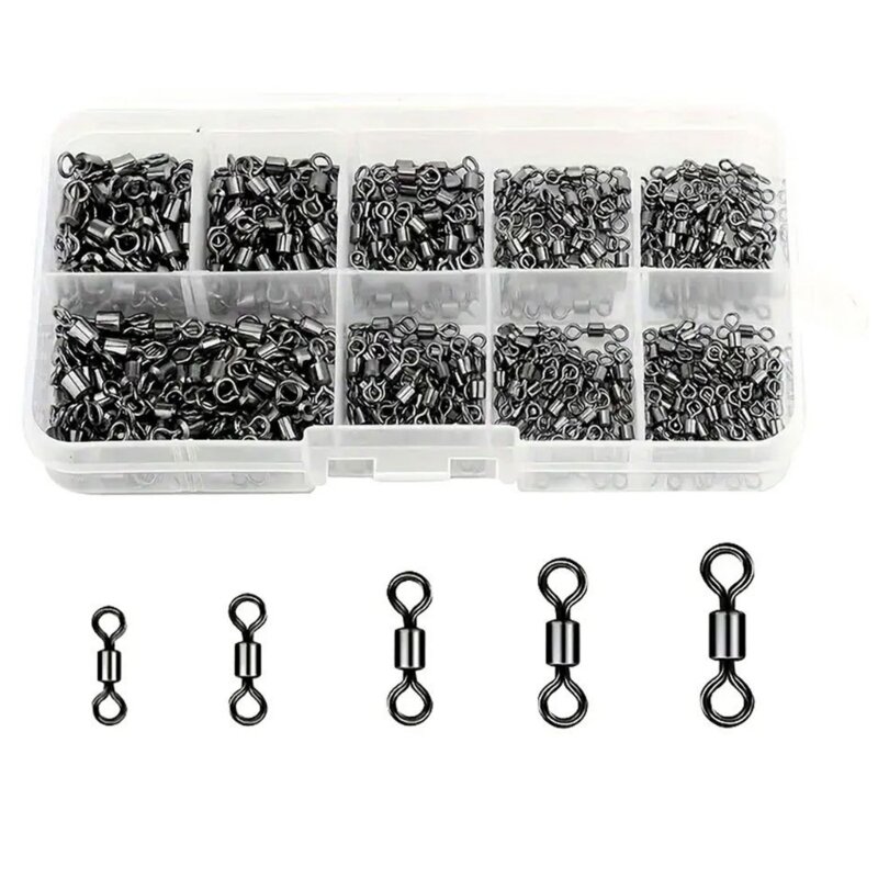 Рыболовные Вертлюги из Нержавеющей Стали 210 шт 5 Размеров Универсальный Вращающийся Крючок для Ловли Рыбы в Морской и Пресноводной Воде