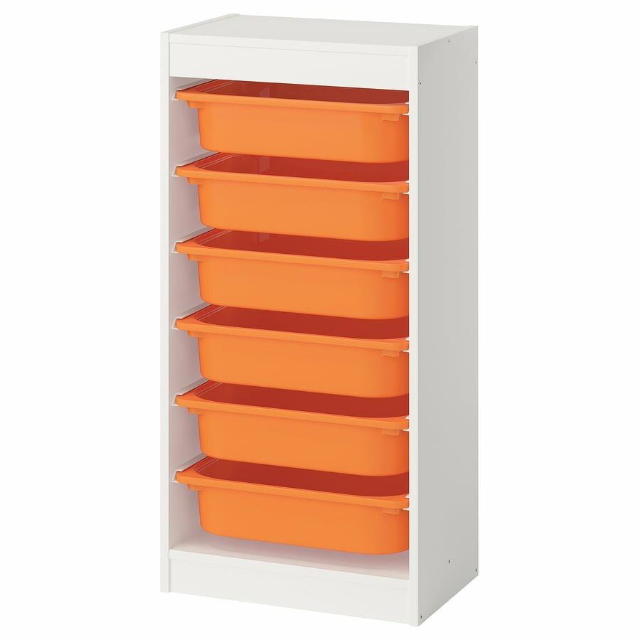 Стеллаж с контейнерами IKEA TROFAST цвет белый/оранжевый 46x30x94 см 596.066.91