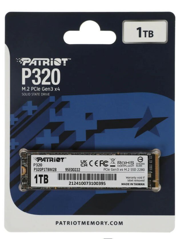 Накопитель SSD 1Tb M.2 2280 Patriot P320 3000/2200 NVMe PCIEx4 (P320P1TBM28)