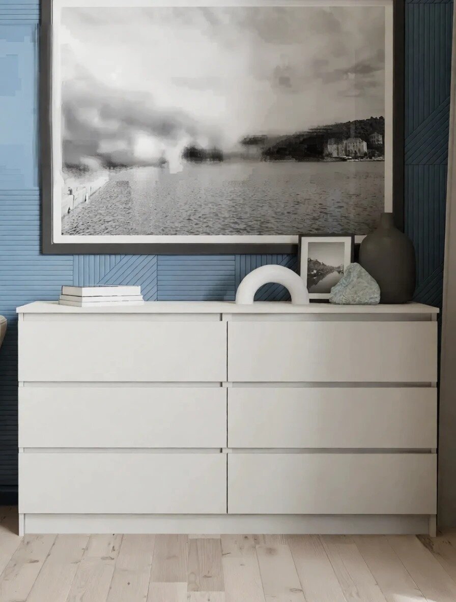 МС Мадера Комод 1384 1384х775х420 кашемир (для одежды, под телевизор, с ящиками, с полками, большой)