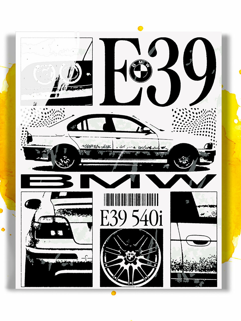 Картина по номерам на холсте BMW E39 540i ЧБ, 40 х 50 см