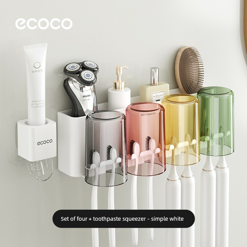 Держатель для зубных щеток ecoco, настенный органайзер для зубных щеток и стаканчик для ополаскивателя без сверления,