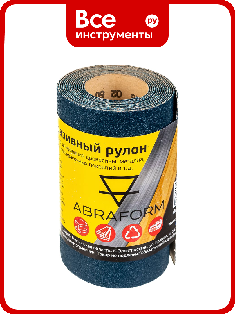 Рулон, БУМ, абразивный БУМ (115х2500 мм; P60) ABRAFORM afr115-2500-060, шлифования дерева, применяется