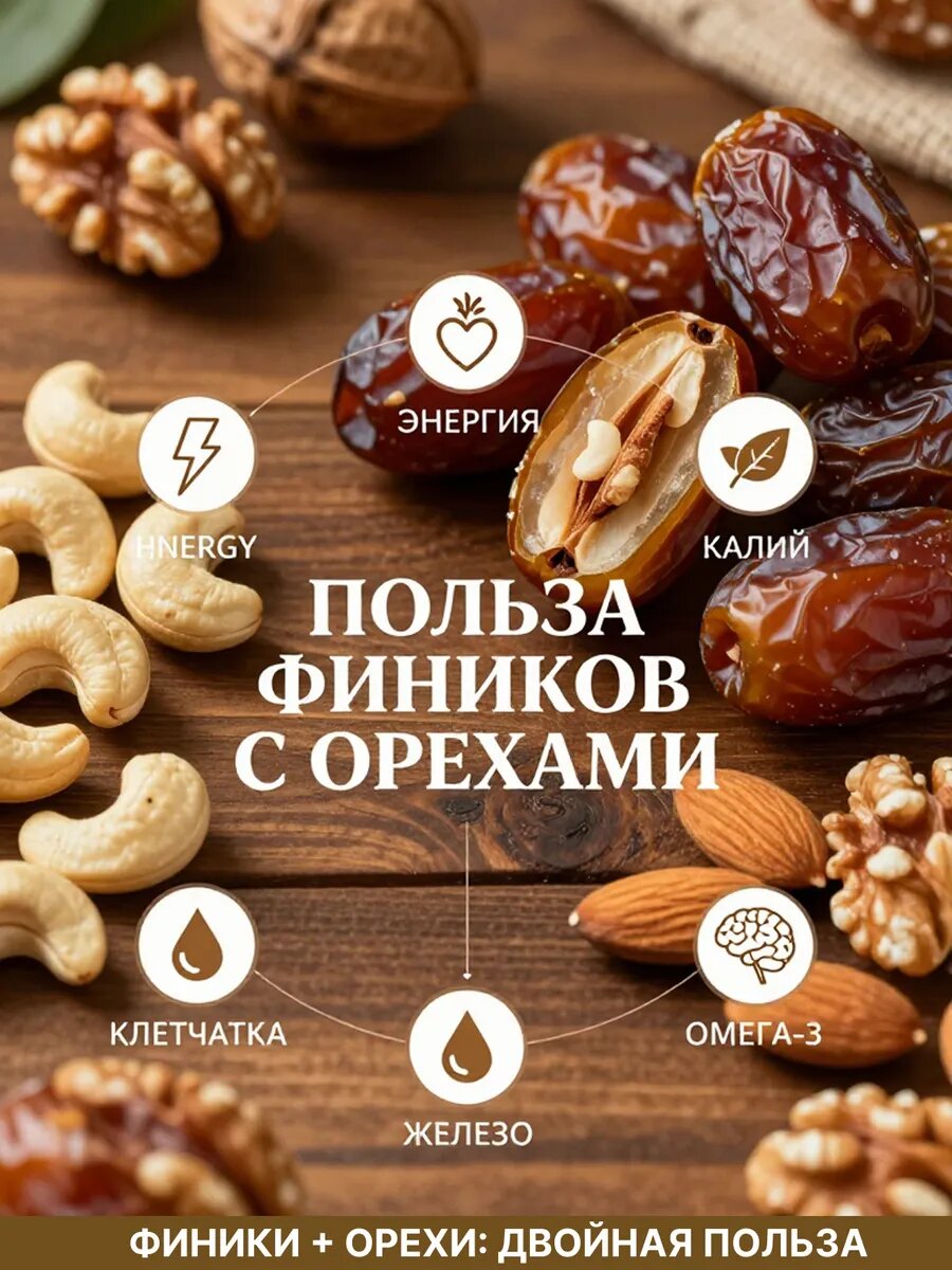 Финики с кешью орех сушеный натуральный сухофрукты — фото 1