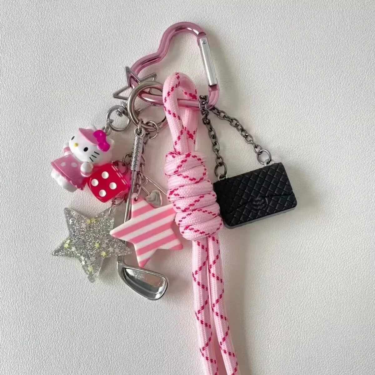 Брелок-подвеска Hello Kitty в гавайском стиле для летних ключей, коричневый брелок для сумки Sanrio в японском стиле, милый ретро-брелок для кошелька, подарок для девочки.