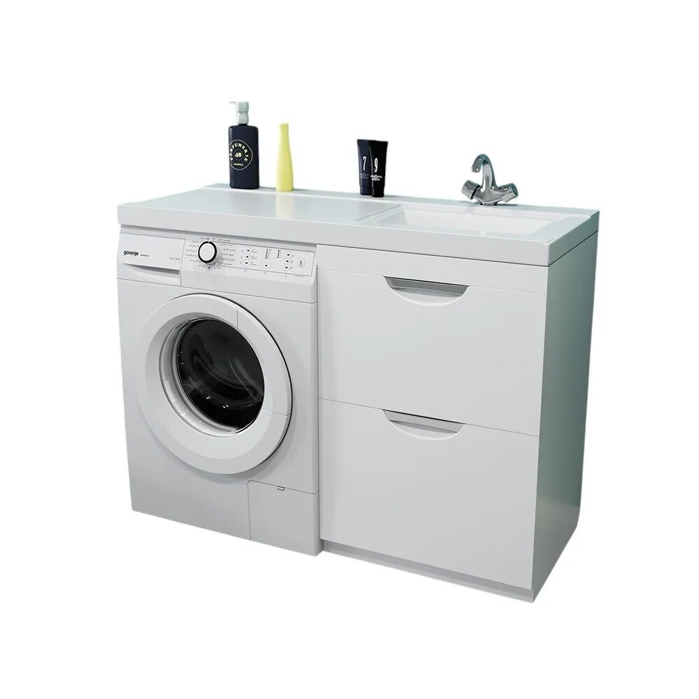Тумба с раковиной Mixline Атлантик 120 R напольная, 120 см, белая, из МДФ, с ящиками, раковина для ванной, из искусственного мрамора, прямоугольная