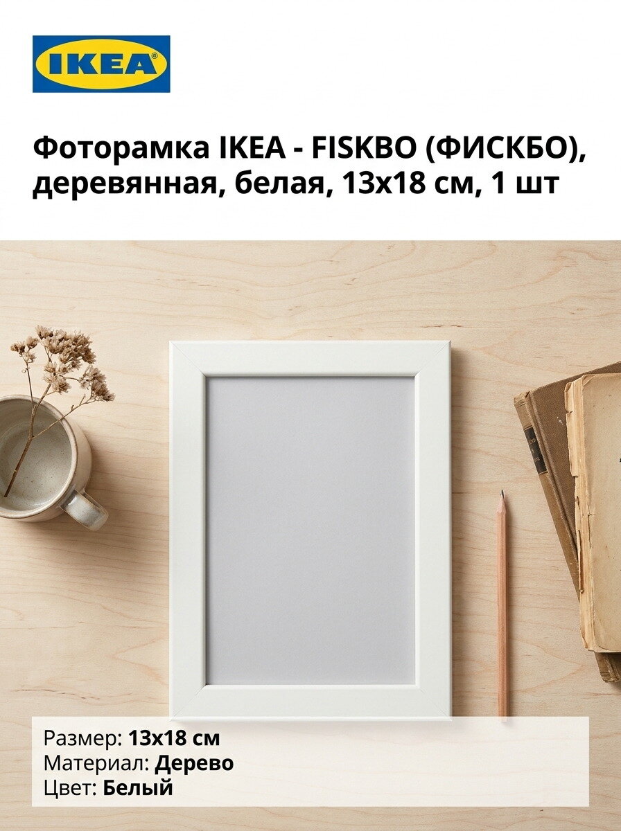 Фоторамка IKEA - FISKBO (фискбо), деревянная, белая, 13х18 см, 1 шт