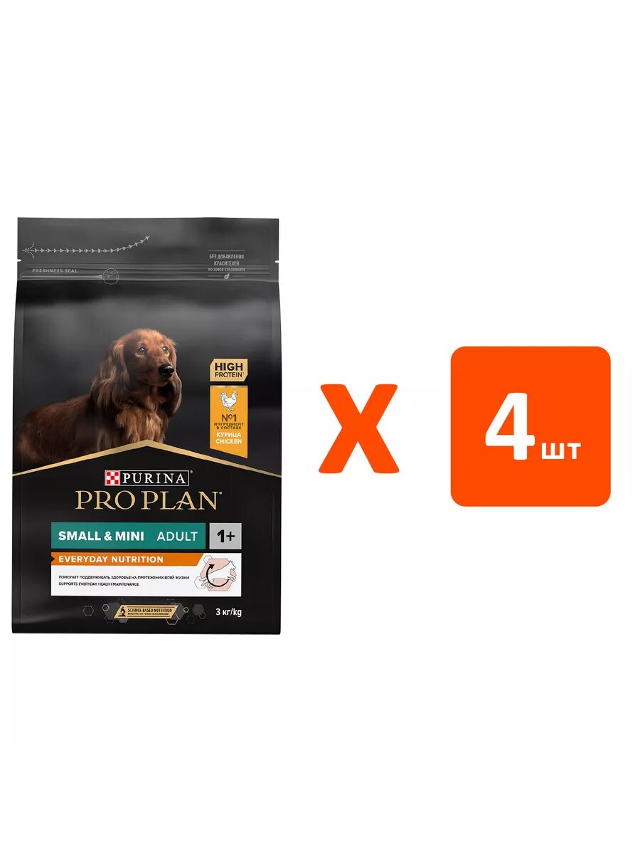 Корм сухой Pro Plan Everyday Nutrition для взрослых собак мелких и карликовых пород, курица, 3 кг 4 шт