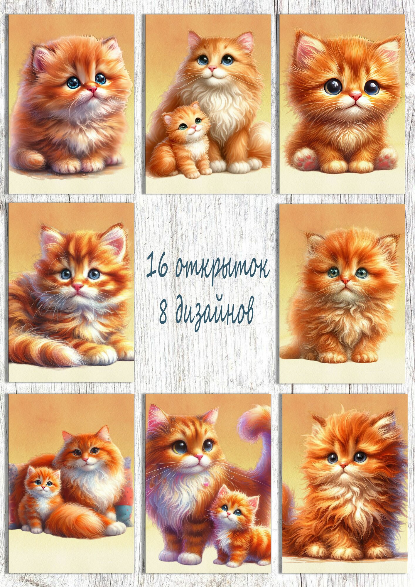 Открытки рыжий кот, 16 штук