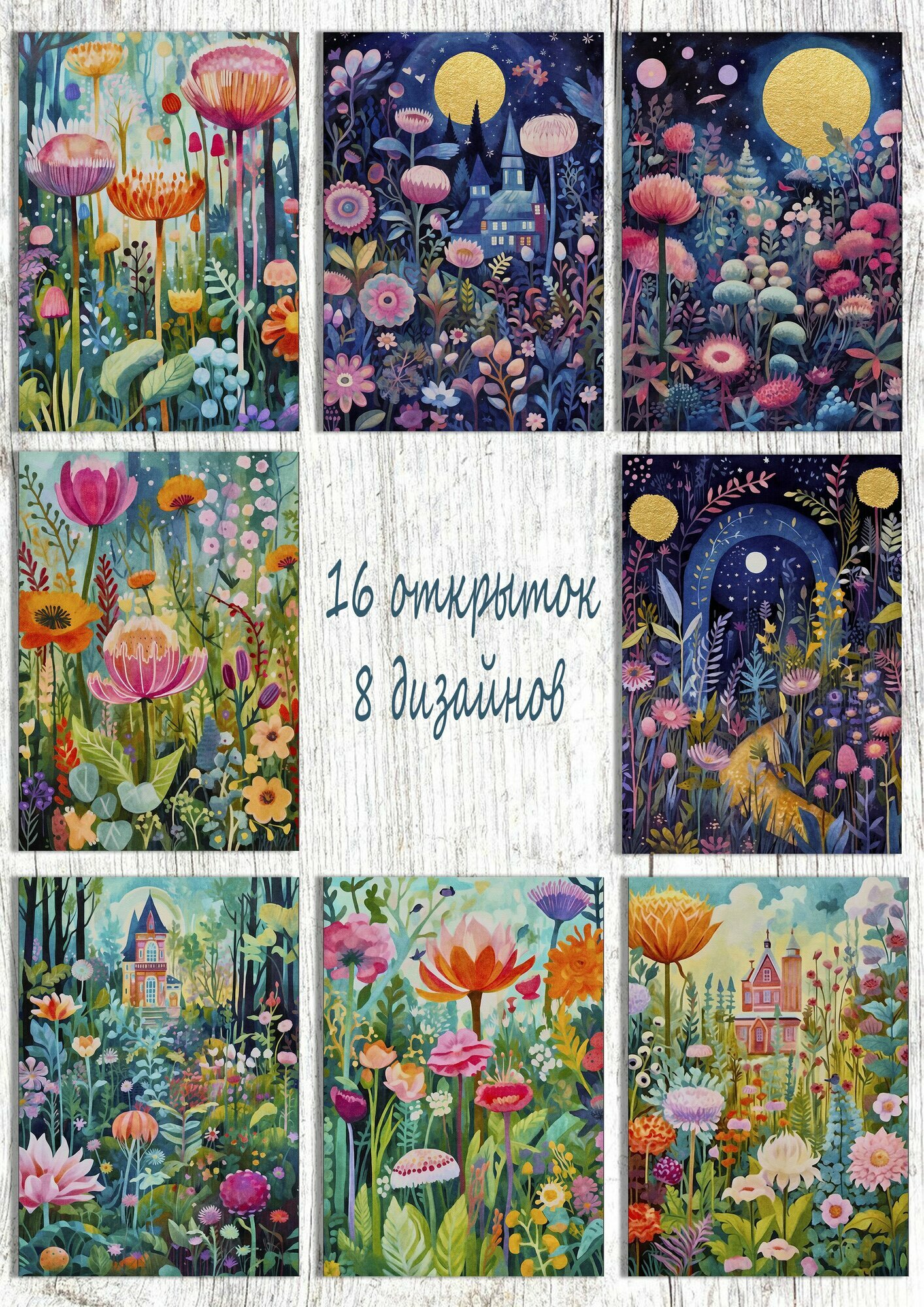 Открытки Сад, 16 штук