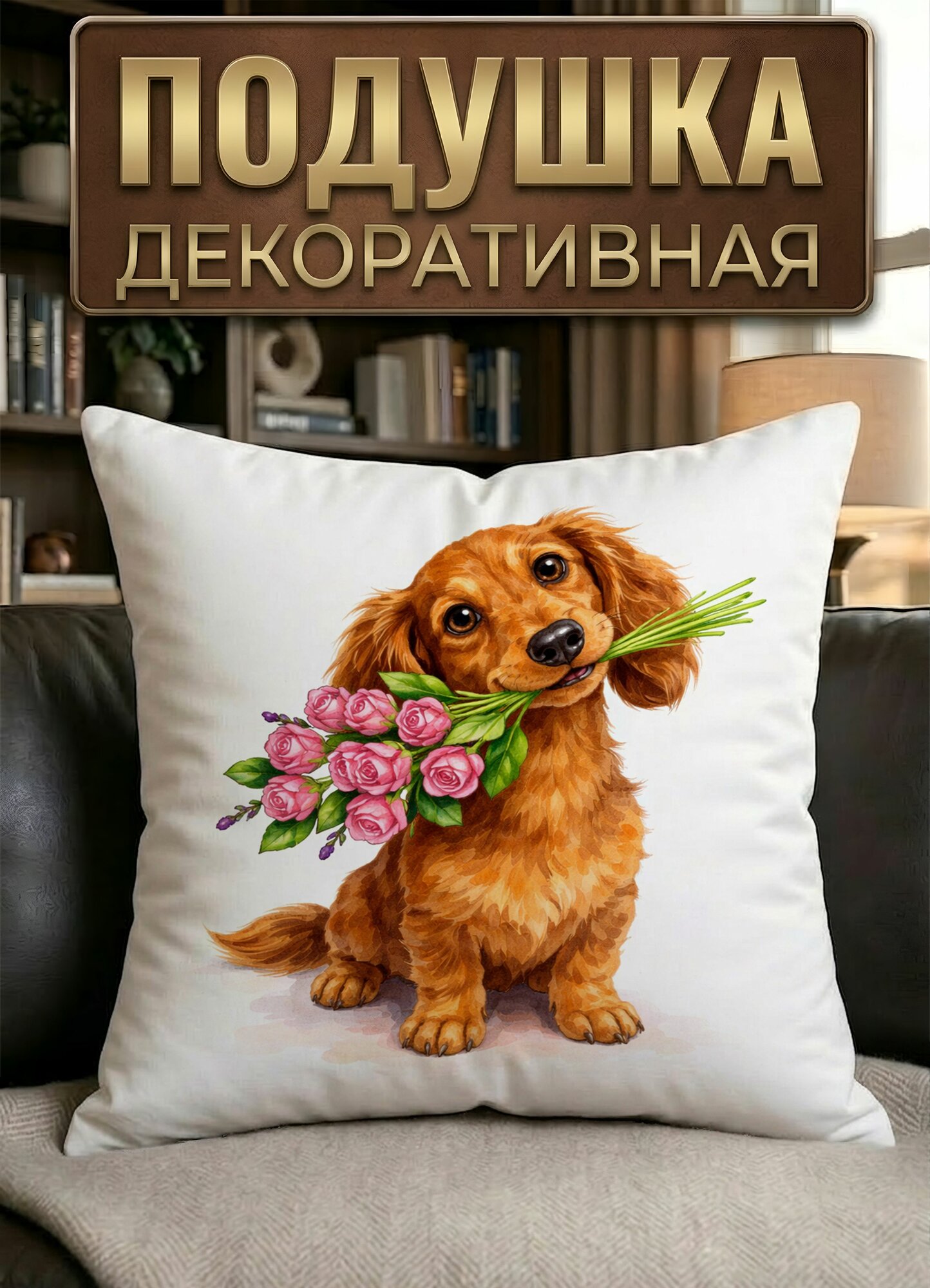 Подушка декоративная Собачка с цветами Такса
