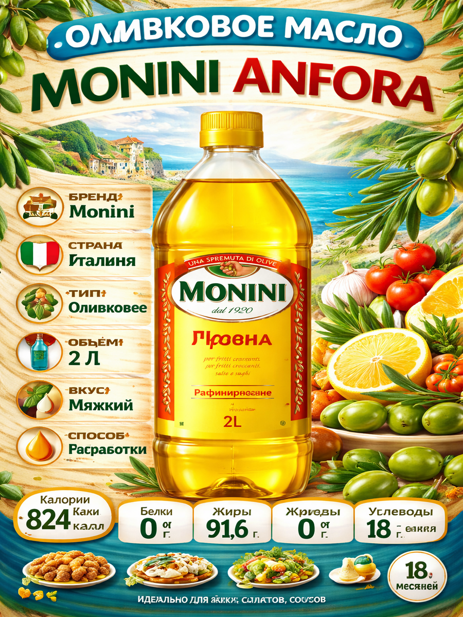 Масло оливковое Monini Anfora, 2л