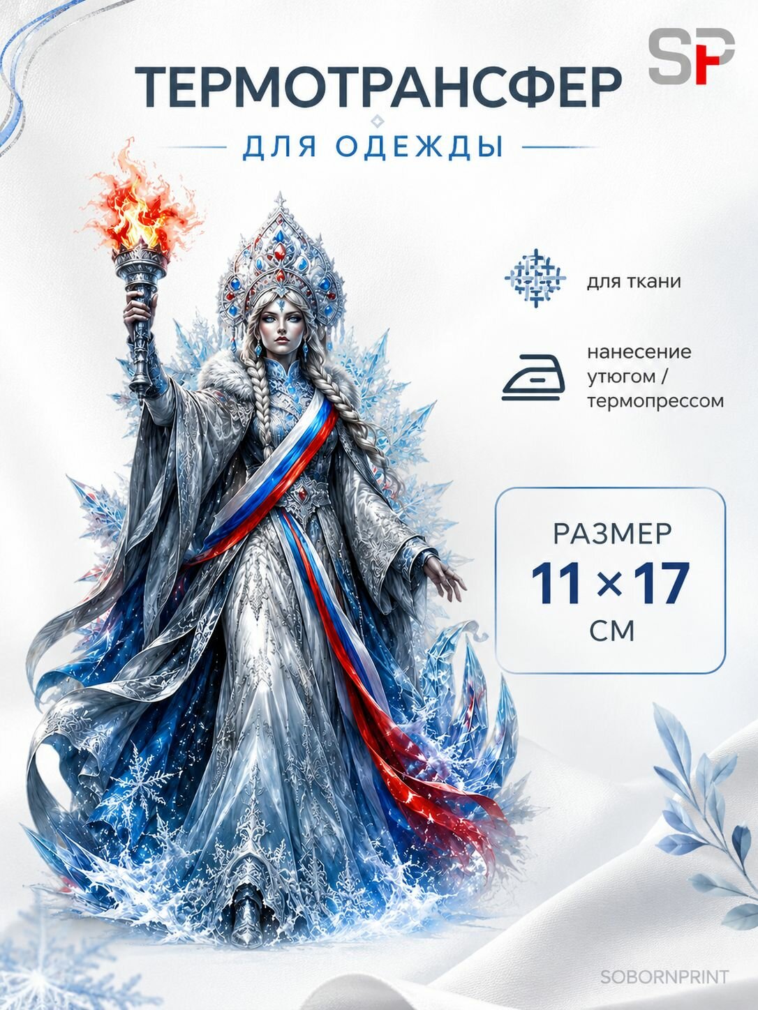 Термонаклейка для одежды Фигура с факелом лёд и огонь 11x17 см