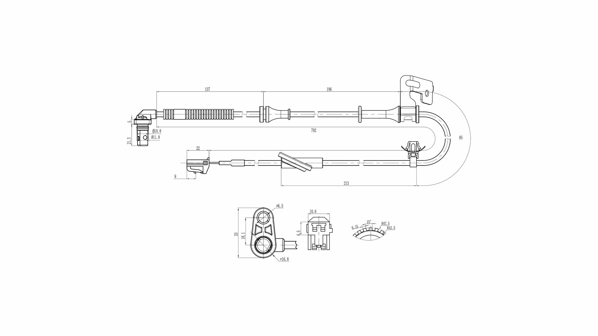 Датчик ABS задн. лев. Hyundai Solaris 10-, Kia Rio III 11-