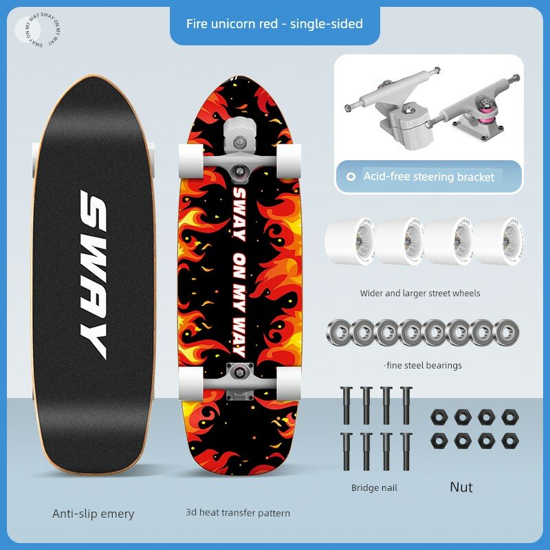 S5 Spring Bridge Landboard для девочек, детский скейтборд для начинающих, односторонний красный цилин дизайн,