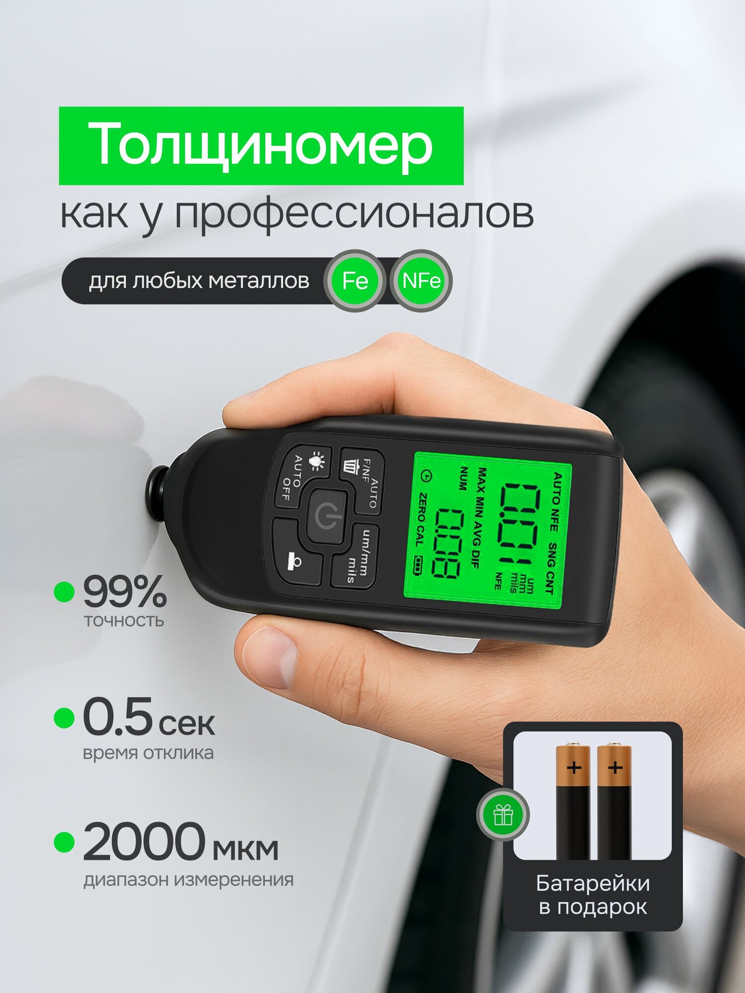 Толщиномер автомобильный / Измеритель ЛКП электронный, магнитный