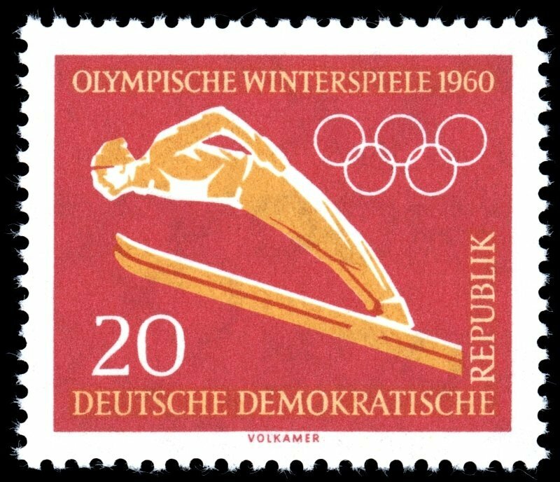 (1960-003) Марка Германия (ГДР) "Прыжки с трамплина" Летние и Зимние ОИ 1960, Рим II