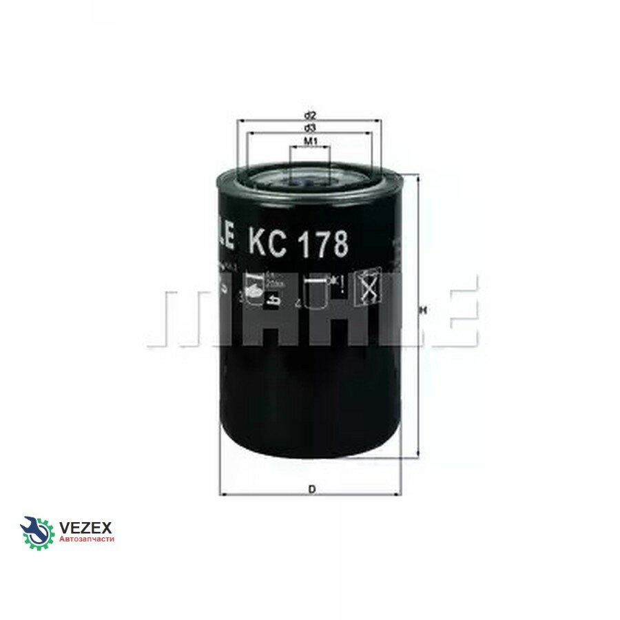 MAHLE KC178 фильтр топливный ! D93 H144 M22x1.5 \DAF XF95 Euro3 дв. XE290/355C