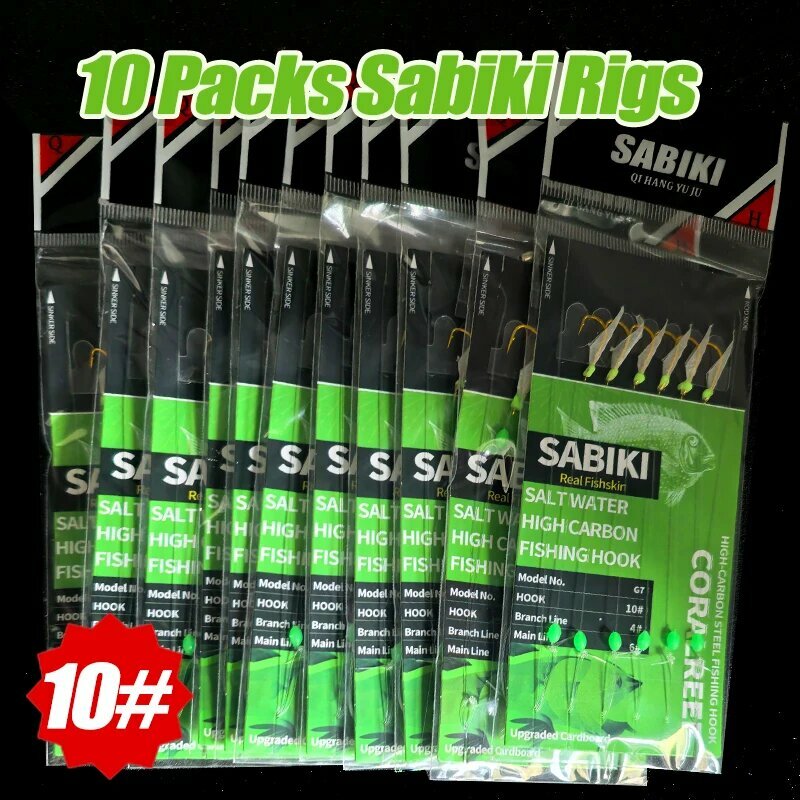 TAKBAS Сабики 5/10 упаковок с люминесцентными бусинами Зеленый, Size10 10Packs