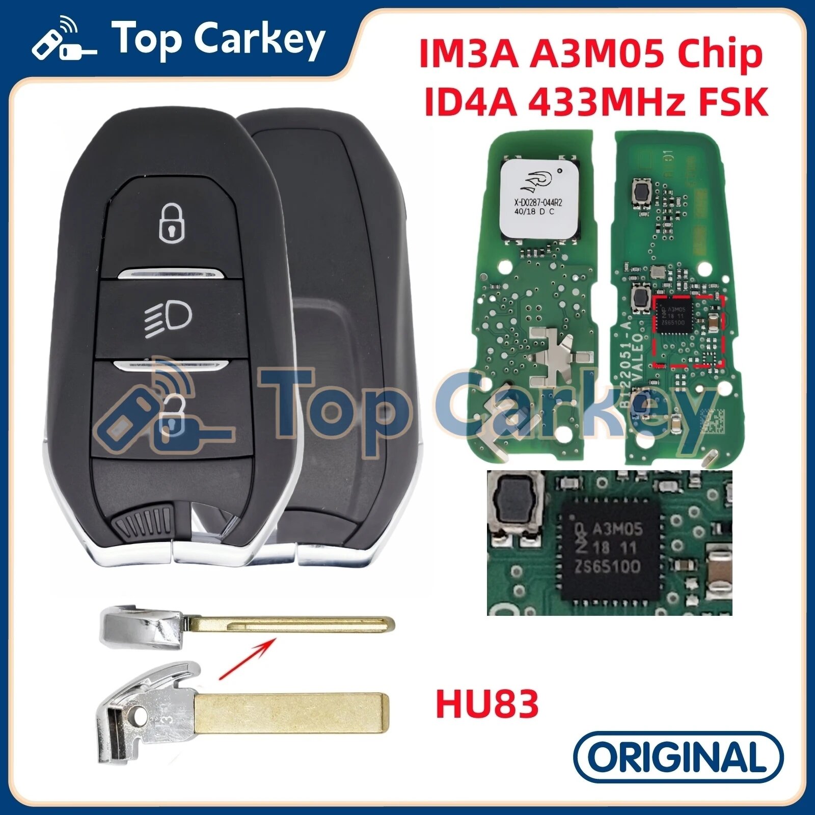 TopCarkey IM3A A3M05 оригинальный смарт-ключ для дистанционного управления печатной платой ID4A чип 433 МГц для Peugeot 208 301 307 308 3008 508 5008 Citroen C3 C4 C5