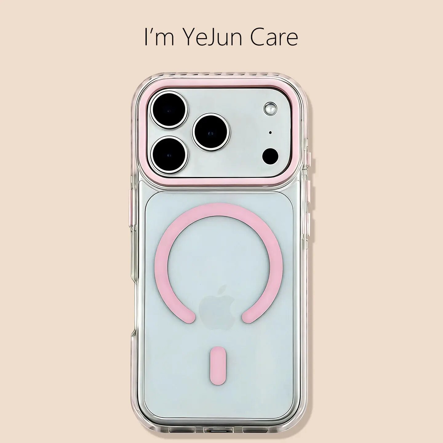 Прозрачный неоновый магнитный чехол для iPhone 13 14 15 16 17 Pro Max с iPhone17 Про, Розовый, Pink