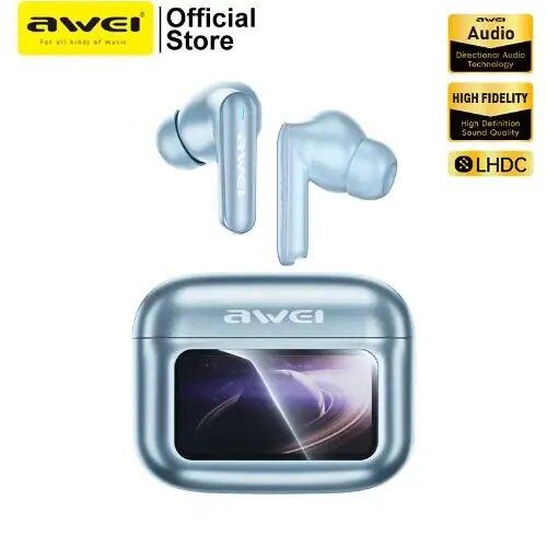 AWEI T56 ANC Беспроводные наушники Bluetooth V 5,4 с шумоподавлением, полноцветный светодиодный сенсорный экран TWS, спортивные головные уборы с микрофоном