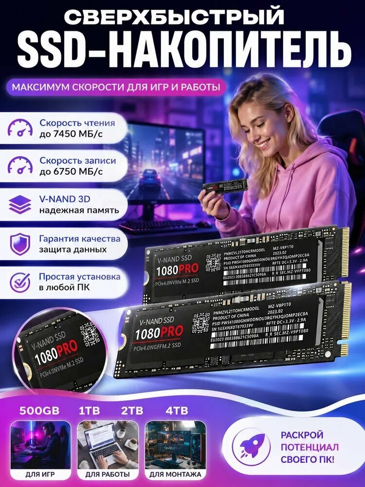 SSD M2 1ТБ внутренний накопитель высокоскоростной
