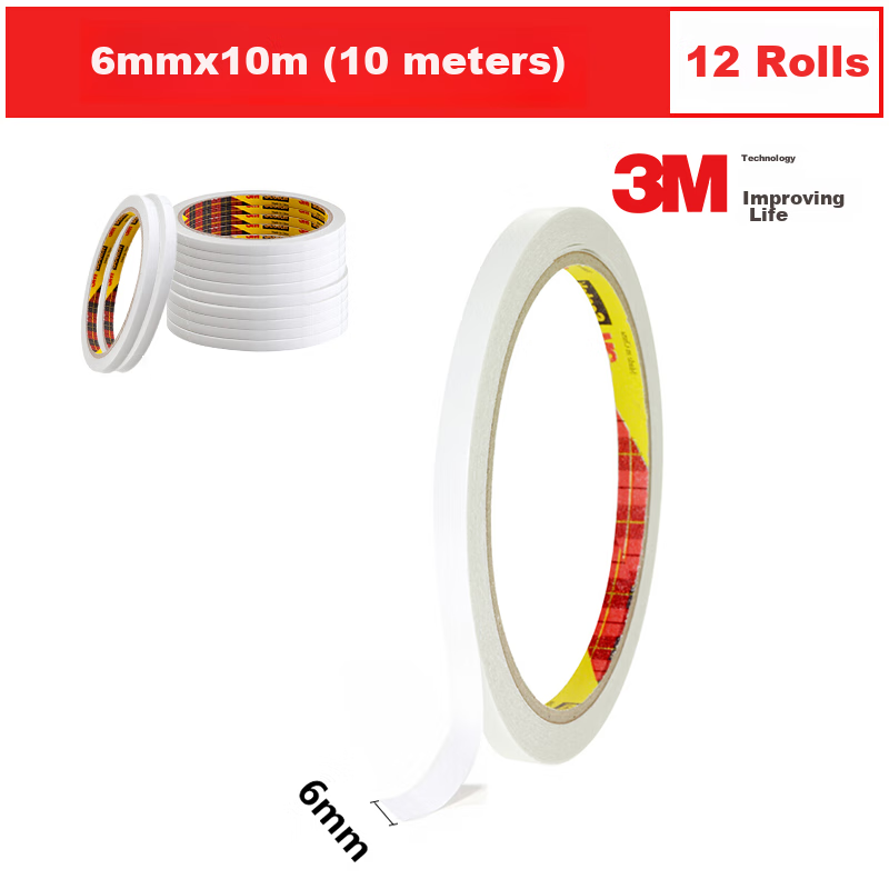 3M Tape, 12-Pack, Shigao 200C-6, Double-Sided Strong Adhesive Cotton Paper Tape