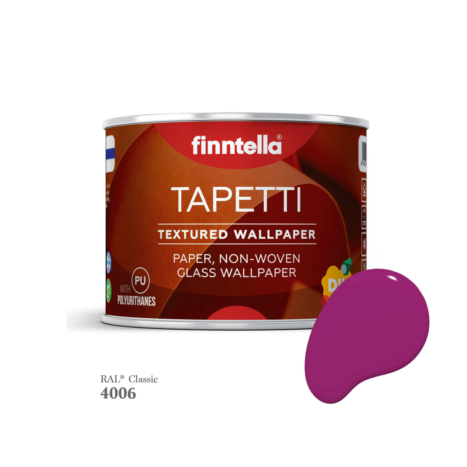 Шелковисто-матовая краска для обоев под окраску TAPETTI SILKKI Matta FINNTELLA, Цвет RAL 4006 Транспортный пурпурный (Traffic purple), 0,45л