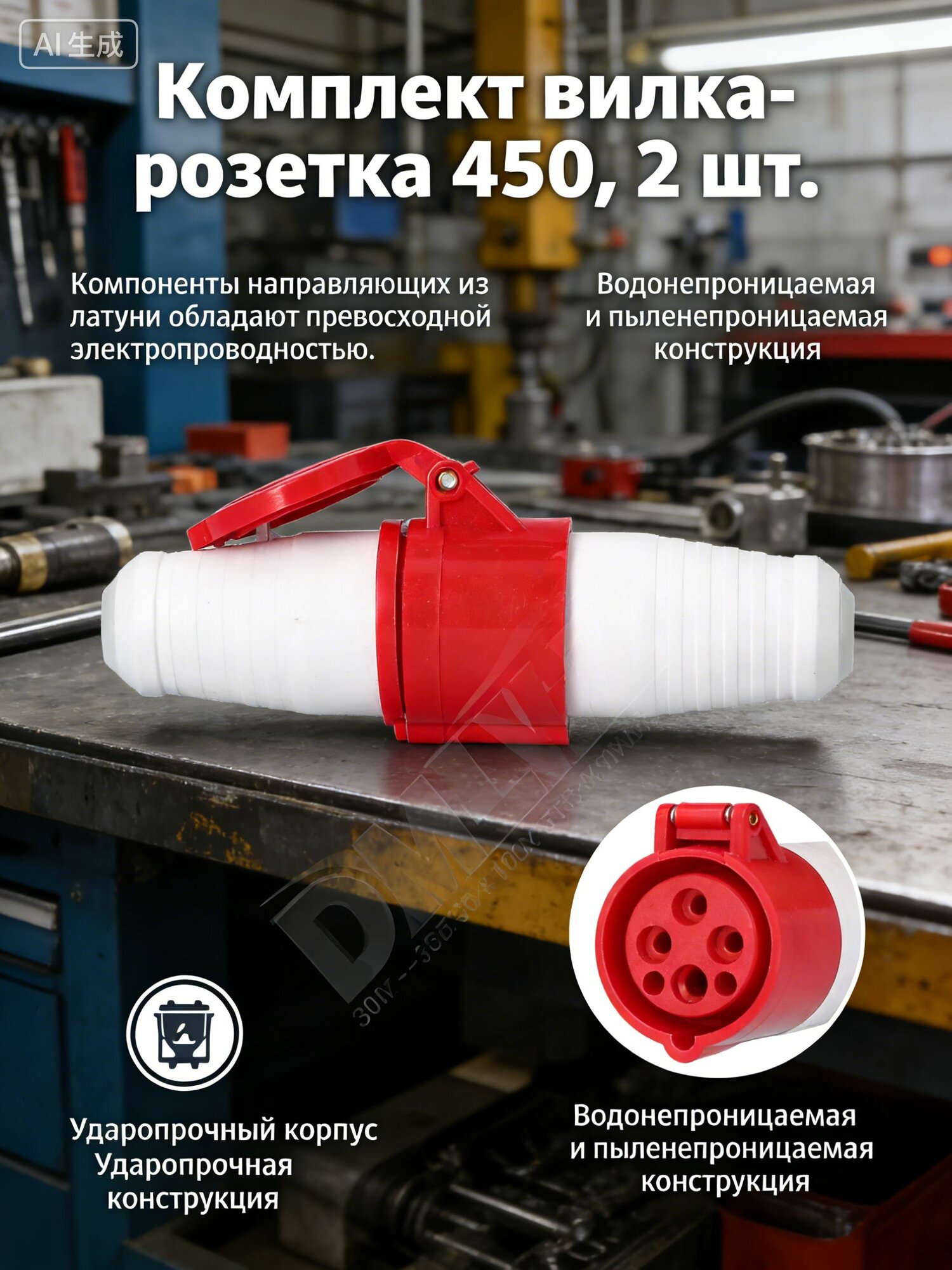 Комплект вилка-розетка, 2 шт. штепсельная пара 2 штуки