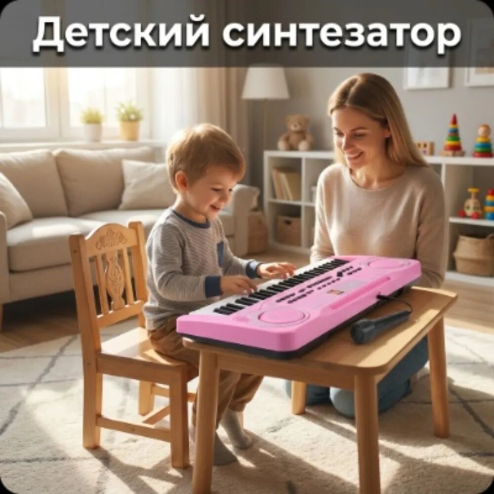 Етский многофункциональный синтезатор с микрофоном, развивающая музыкальная клавиатура, запись и воспроизведение