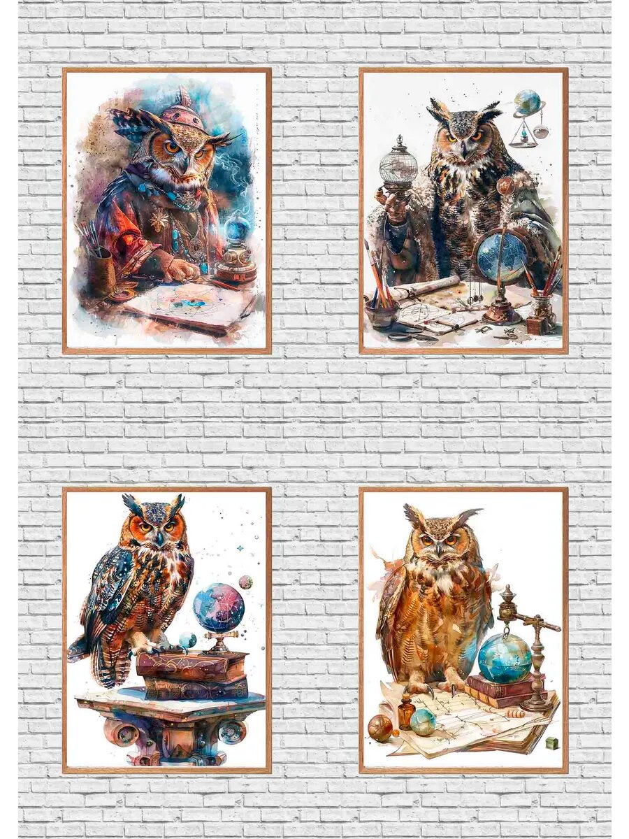 Сова - птица-астролог, 4 Плаката, 30x21см