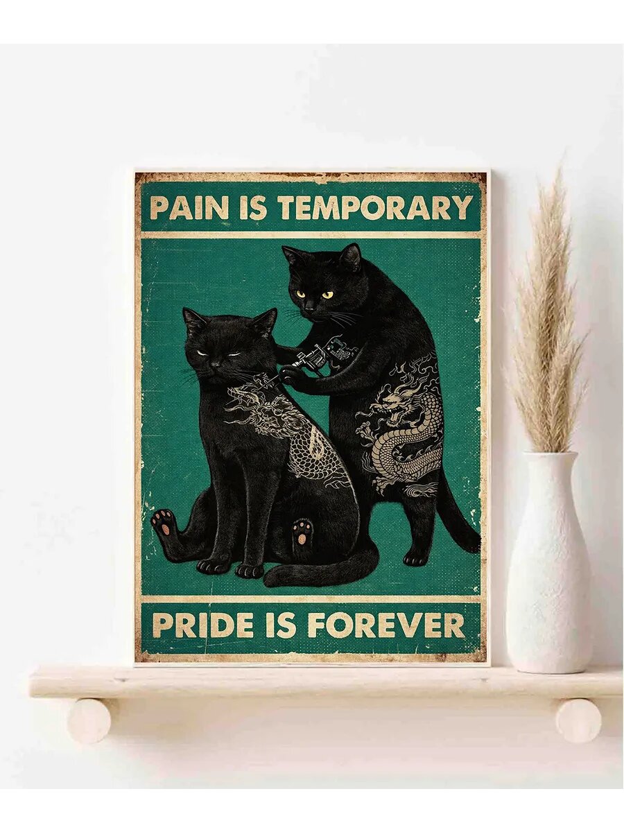 Бомбейская кошка, Pain is Temporary, Tattoo, Плакат 30x42см