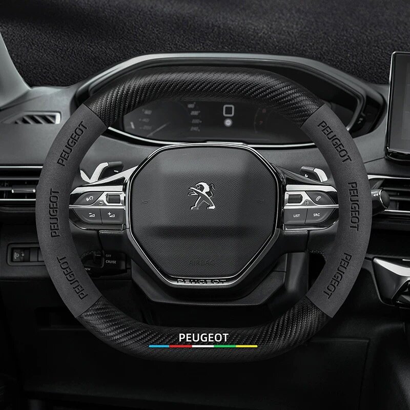 Чехол для рулевого колеса на Peugeot 508L 2019-2023, углеродное волокно, для всех сезонов, противоскользящий,