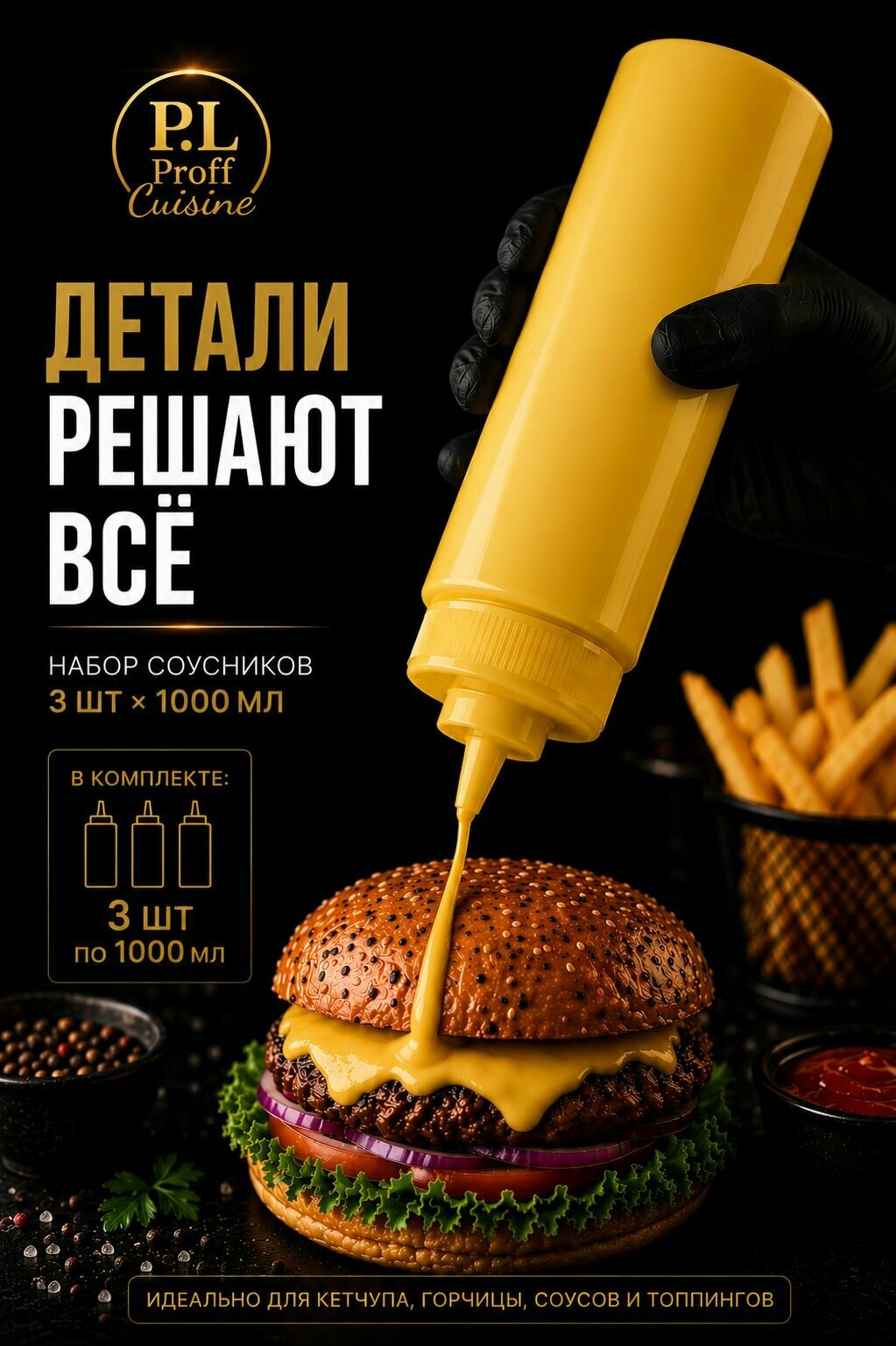 Емкость для соуса диспенсер P.L. Proff Cuisine 1000 мл желтая
