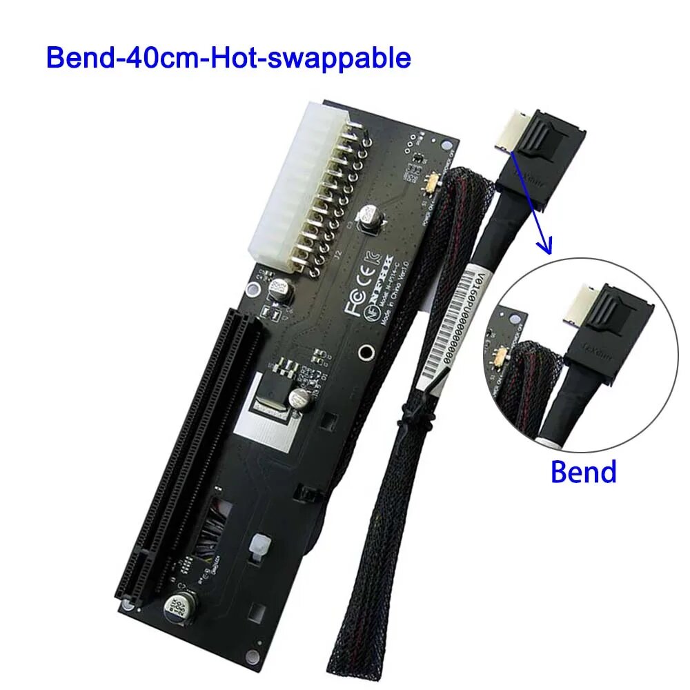 Кабель-переходник Oculink SFF8612 PCIe X16 Bend-40cm-Hot-swappable