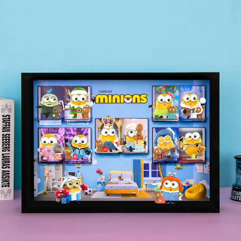 12-панельная коробка для демонстрации серии 'Сонные Фантазии' от Pop Mart Minions BOB и TIM, черная, без фигурок