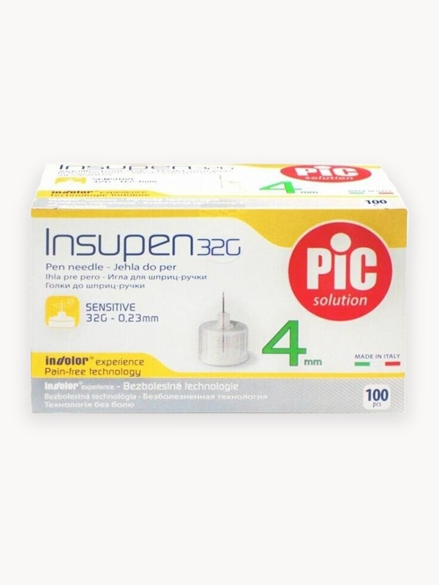 Иглы Pic solution INSUPEN, для шприц-ручки, 32 G, 4мм x 0,23мм, 100шт.