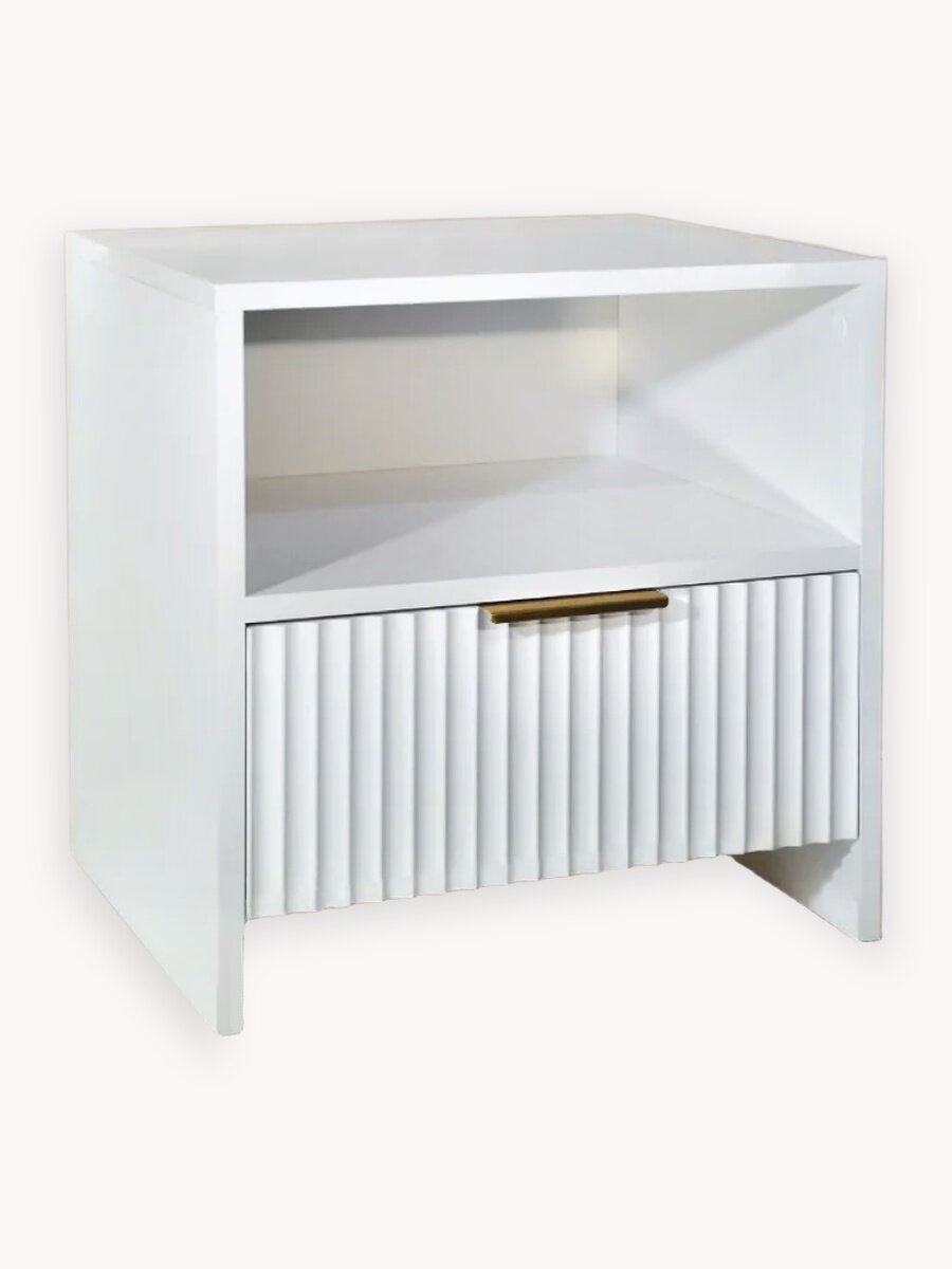 Тумба прикроватная Король К, ЛДСП/МДФ, белая, матовая, шариковые направляющие