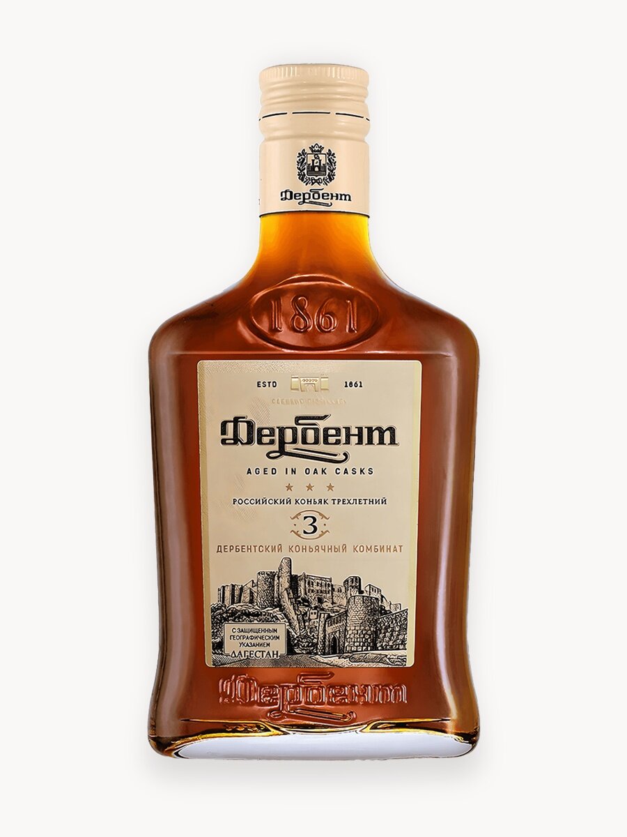 Коньяк "Дербент", выдержка 3 года, 0,25 л, крепость 40%, Россия