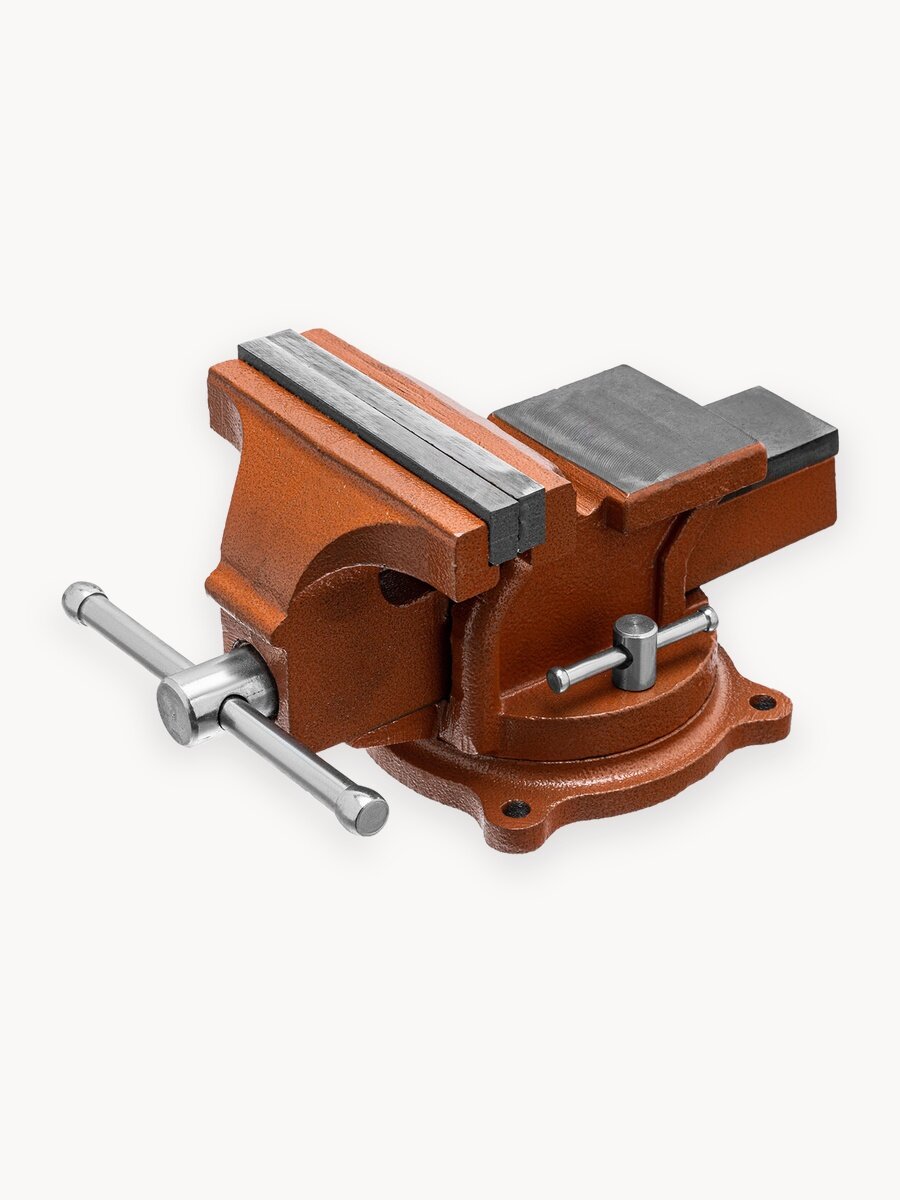 Тиски слесарные поворотные Sparta, 125 мм ширина губок и 85 мм рабочий ход, чугунный корпус, с наковальней, 186255