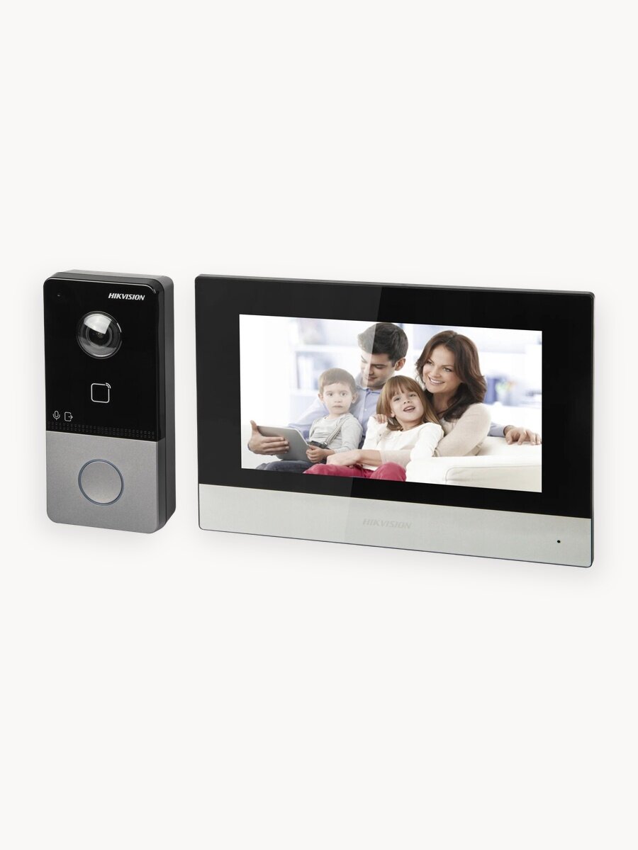 IP домофон Hikvision DS-KIS603-P, Wi-Fi, сенсорное управление, цвет черно-серый