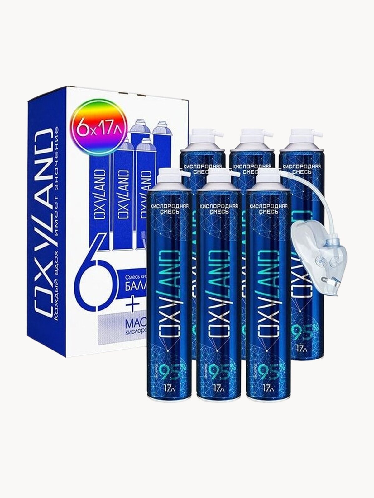 Кислородные баллончики OXYLAND, 17л (6 шт. + маска)